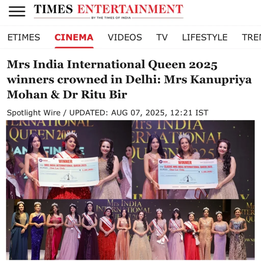 MRS INDIA 2025 IN THE TIMES OF INDIA - Mrs India International Queen